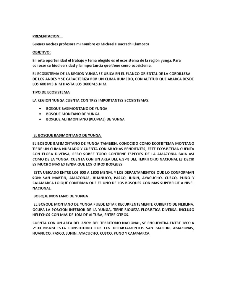 Ecosistema Yunga | PDF | Entorno natural | Ciencias de la Tierra