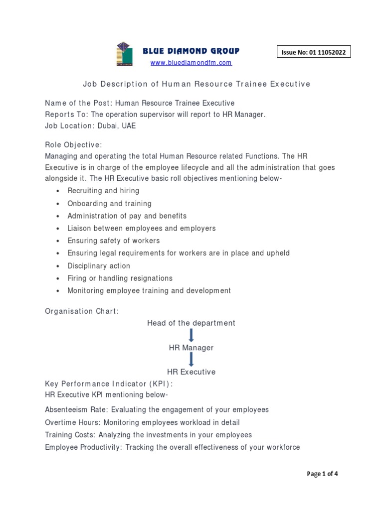 Job Description of HR Executive (Trainee) | Download Free PDF ...
