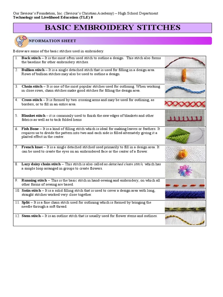 Tle 8 Embroidery Stitches | PDF