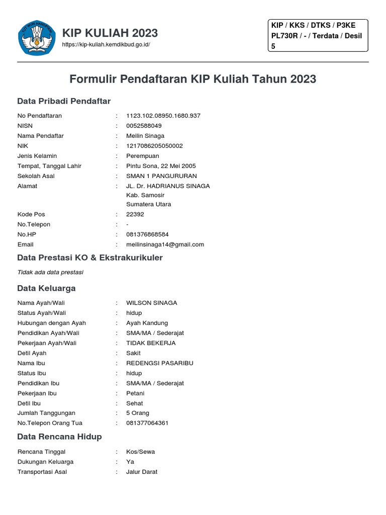 KIP Kuliah 2023 | PDF