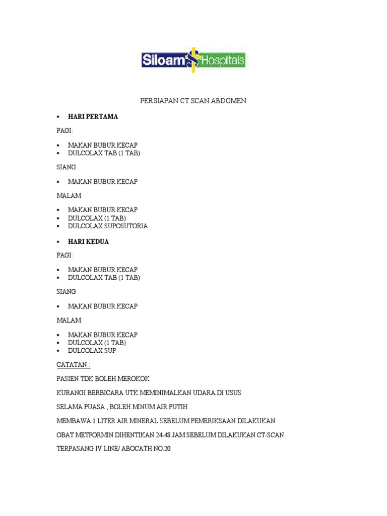 Persiapan Ct-Abdomen Kontras PDF | PDF