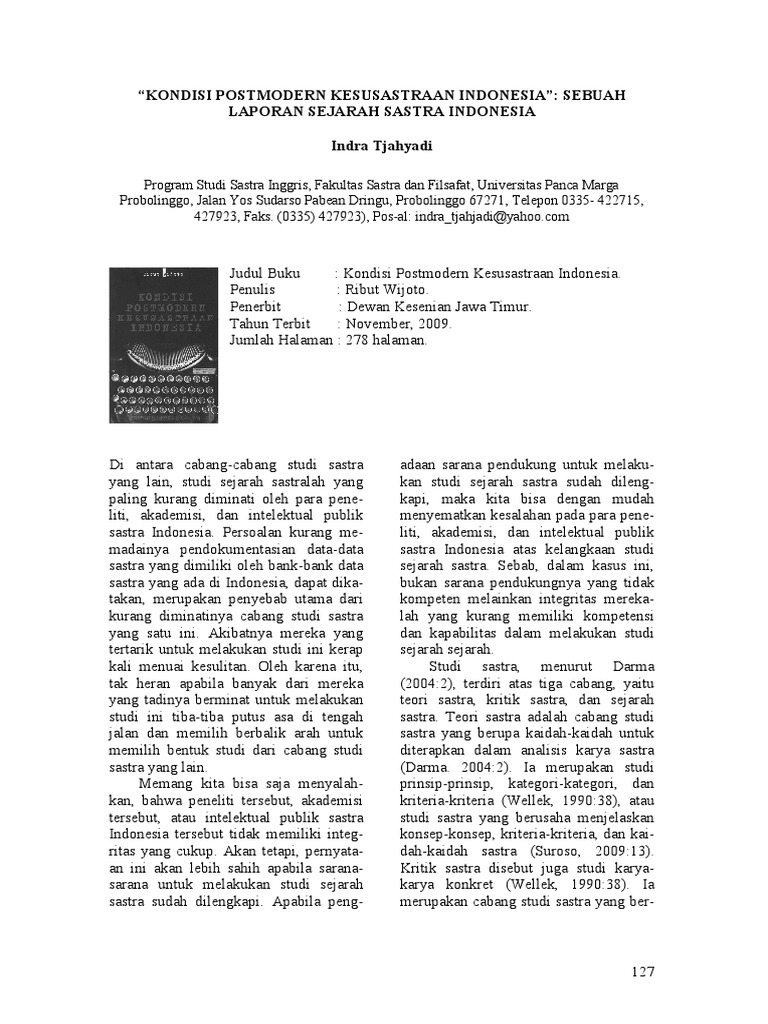 Resensi Buku Kondisi Postmodern Kesusastraan Indonesia": Sebuah Laporan ...