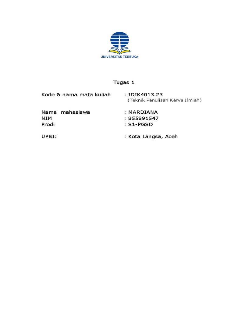 Tugas 1 Penulisan Karya Ilmiah (NAMA MARDIANA, NIM 855891547, PRODI S1-PGSD) | PDF | Komputer
