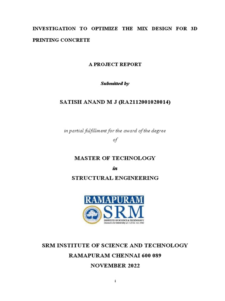 Project Phase I - Report | PDF | 3 D Printing | Concrete