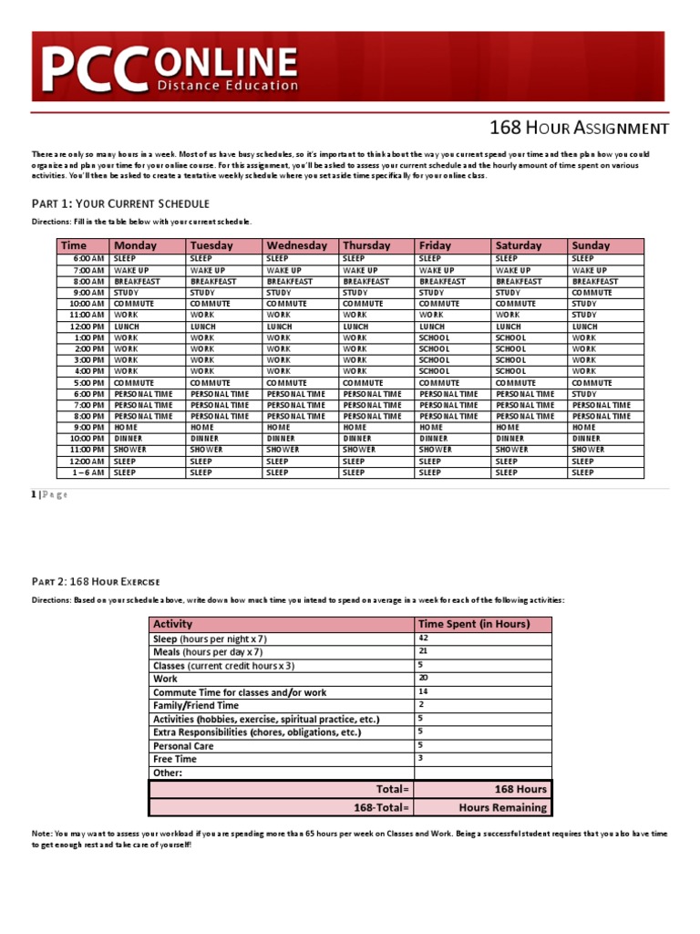 168 Hour Assignment Time Management | PDF | Academic Term
