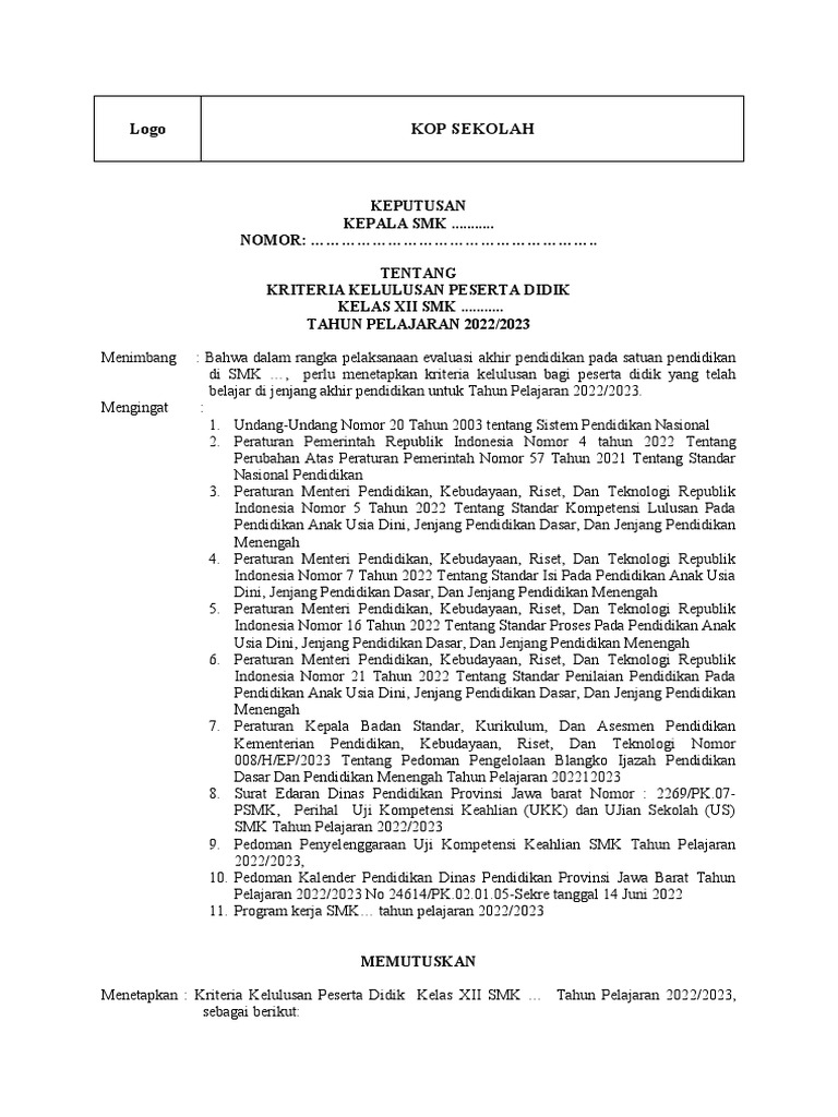 Kriteria Kelulusan SMK 2023 | PDF