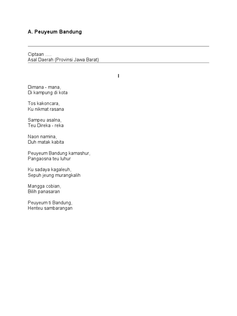 Lirik Lagu Peuyeum Bandung | PDF