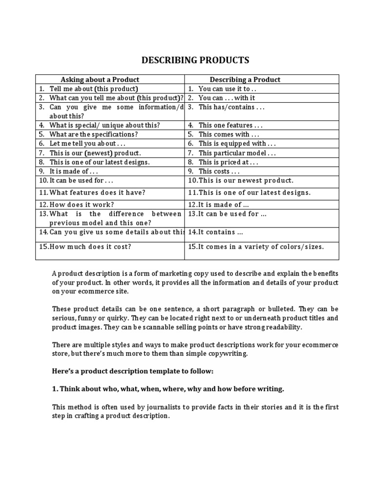 Describing A Product PDF | PDF