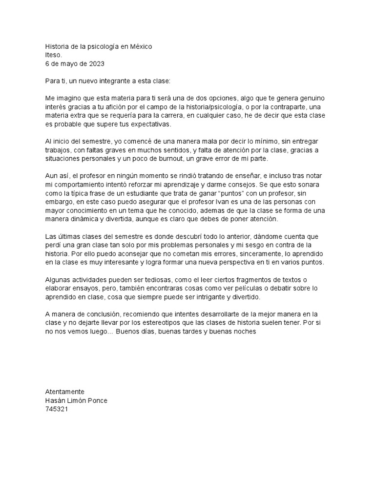 Carta para Futuros Estudiantes | PDF