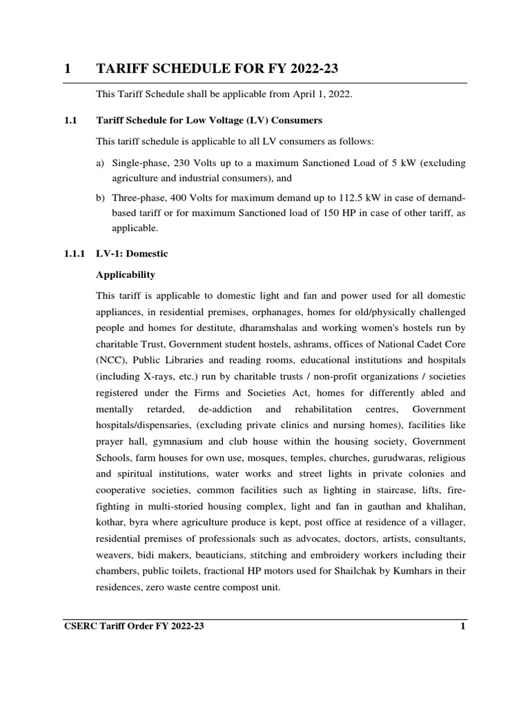 CSPDCL Tariff Schedule | PDF | Fee | Taxes