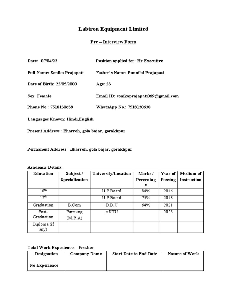 Pre-Interview Form | PDF