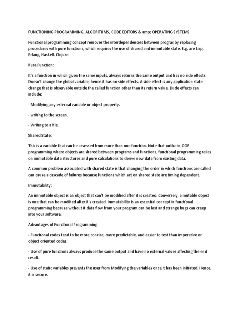 FUNCTIONING PROGRAMMING, ALGORITHMS, CODE EDITORS & amp; OPERATING SYSTEMS | PDF | Functional ...