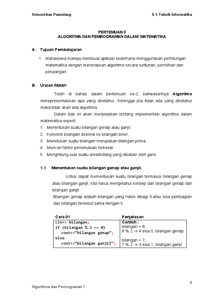 Algoritma Matematika Pemrograman | PDF