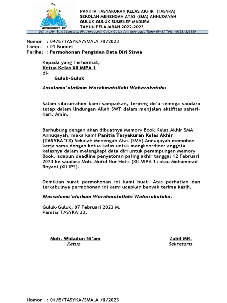 Surat Permohonan Data Diri | PDF