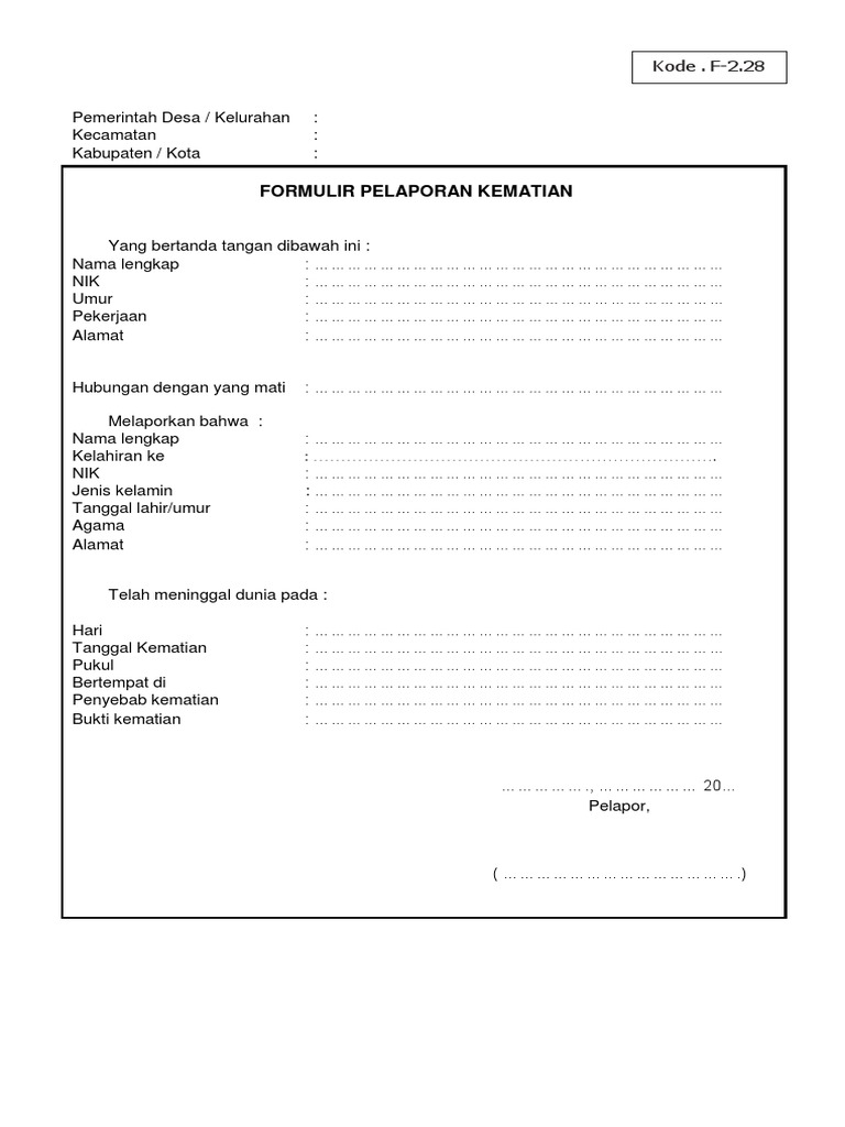 Formulir Akta Kematian F-2 - 28 Dan F-2 - 29 | PDF