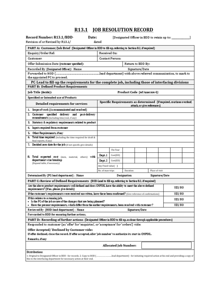 R13.1 Job Resolution Record | PDF | Computing