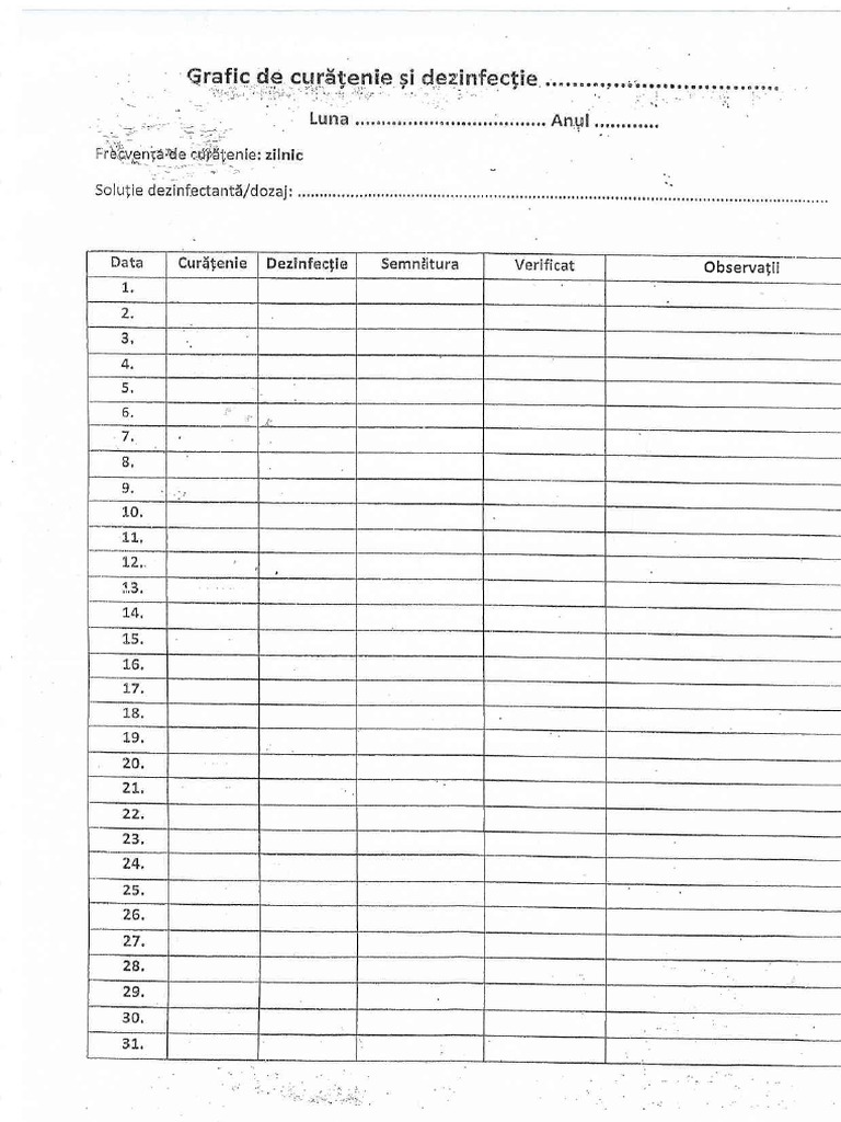 Grafic de Curatenie Si Dezinfectie | PDF