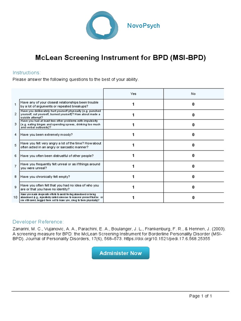 McLean BPD Screening Instrument Guide | PDF | Borderline Personality ...