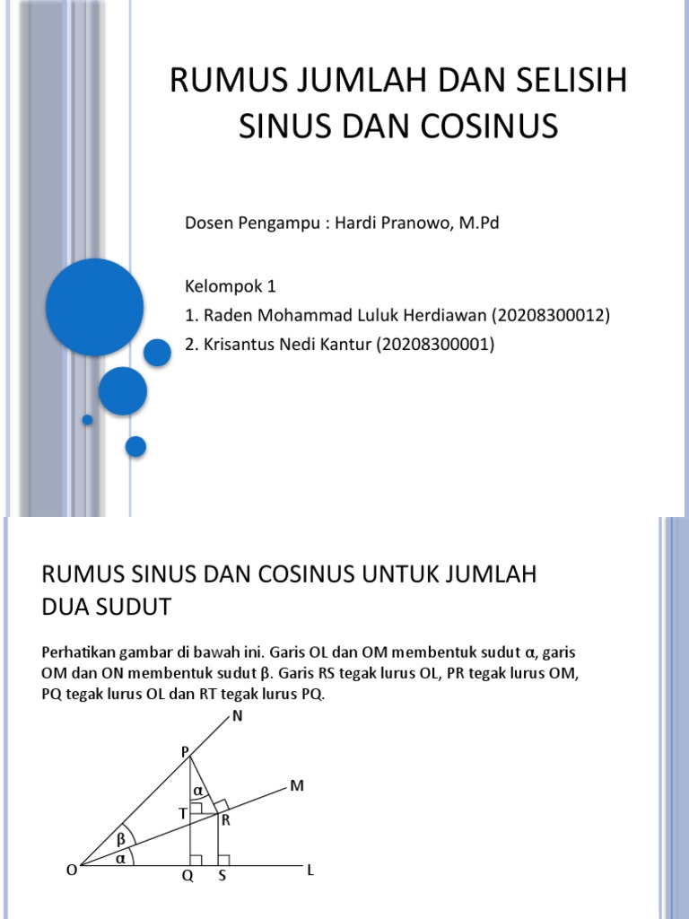 Rumus Jumlah Dan Selisih Sinus Dan Cosinus | PDF