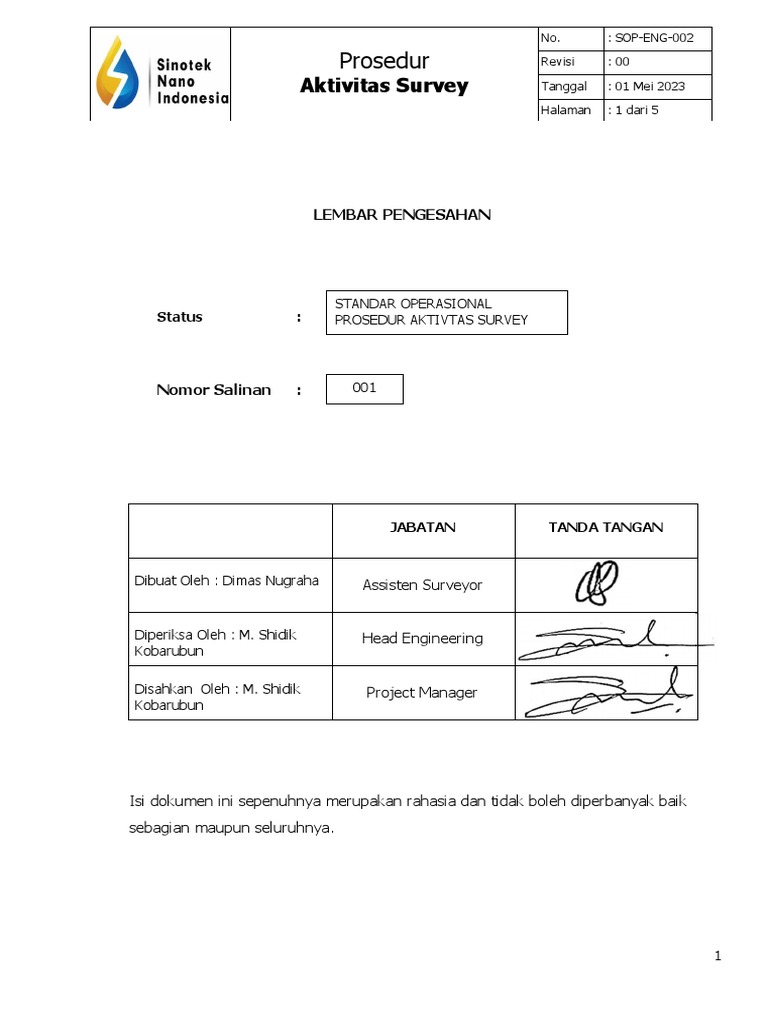 SOP Aktivitas Survey Engineering | PDF