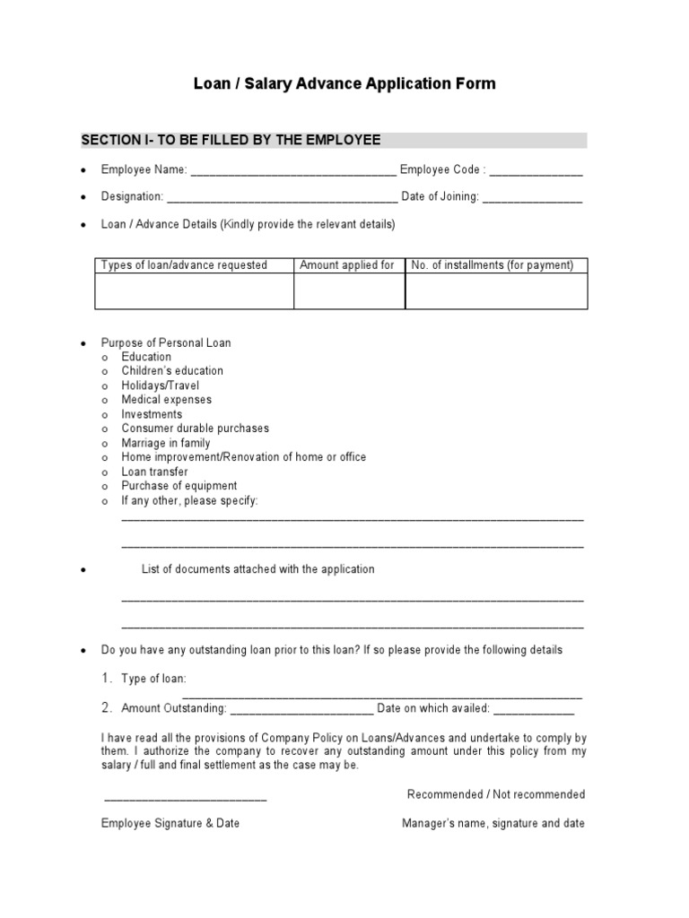 Salary Advance Application Form | PDF | Loans | Cheque