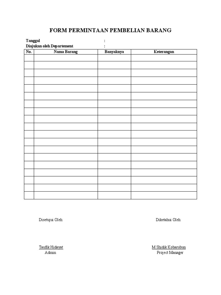 Form permintaan pembelian barang | PDF