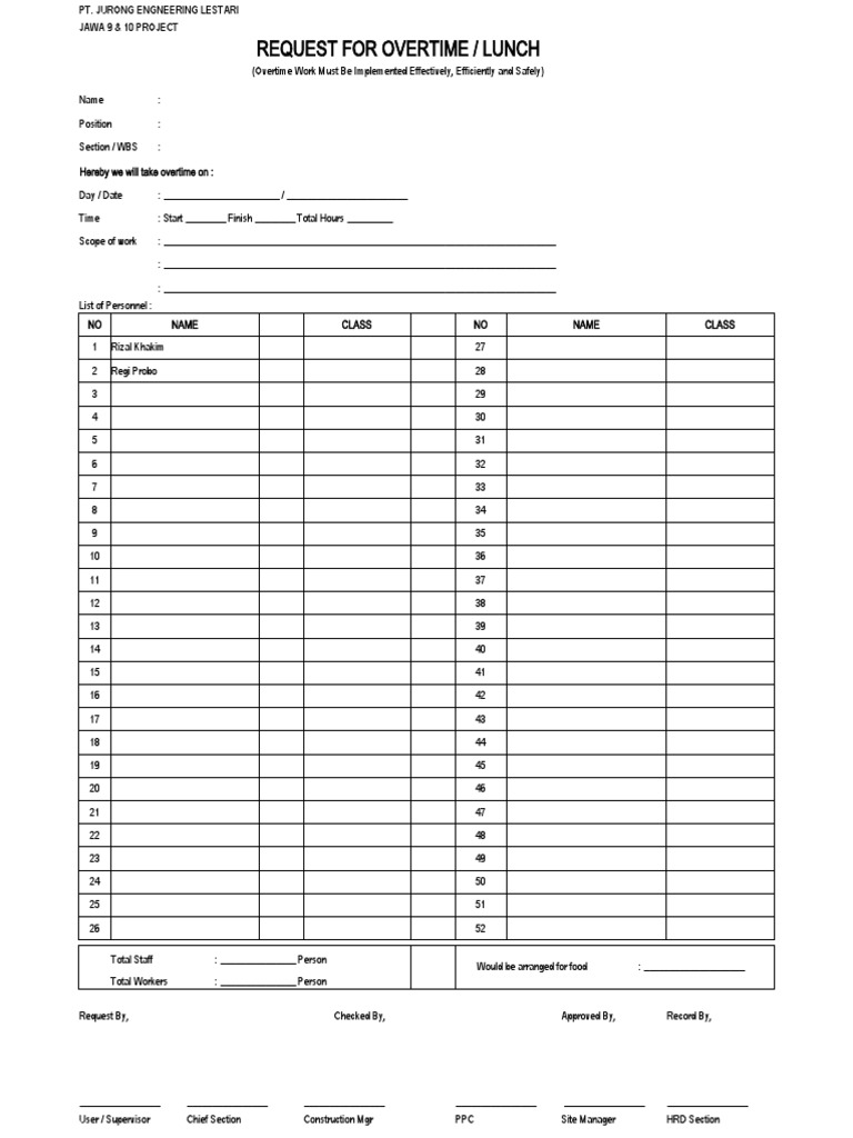 Form Request Overtime | PDF | Chemical Industry | Transition Metals
