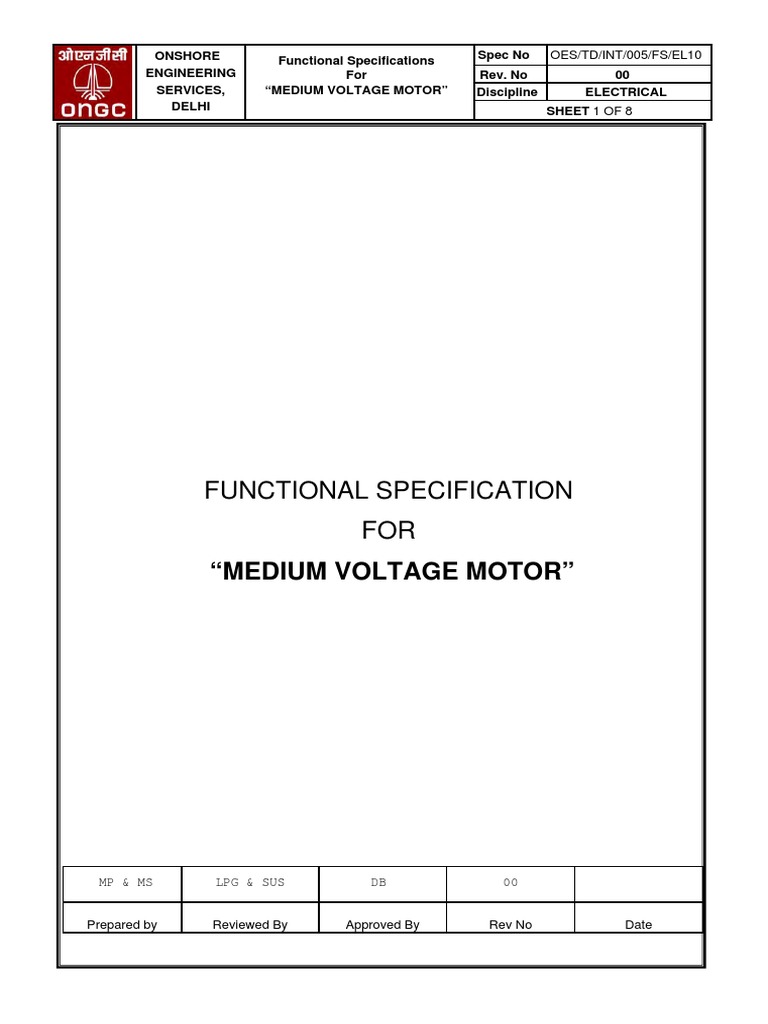 Medium Voltage Motor Specifications | PDF | Electric Motor ...