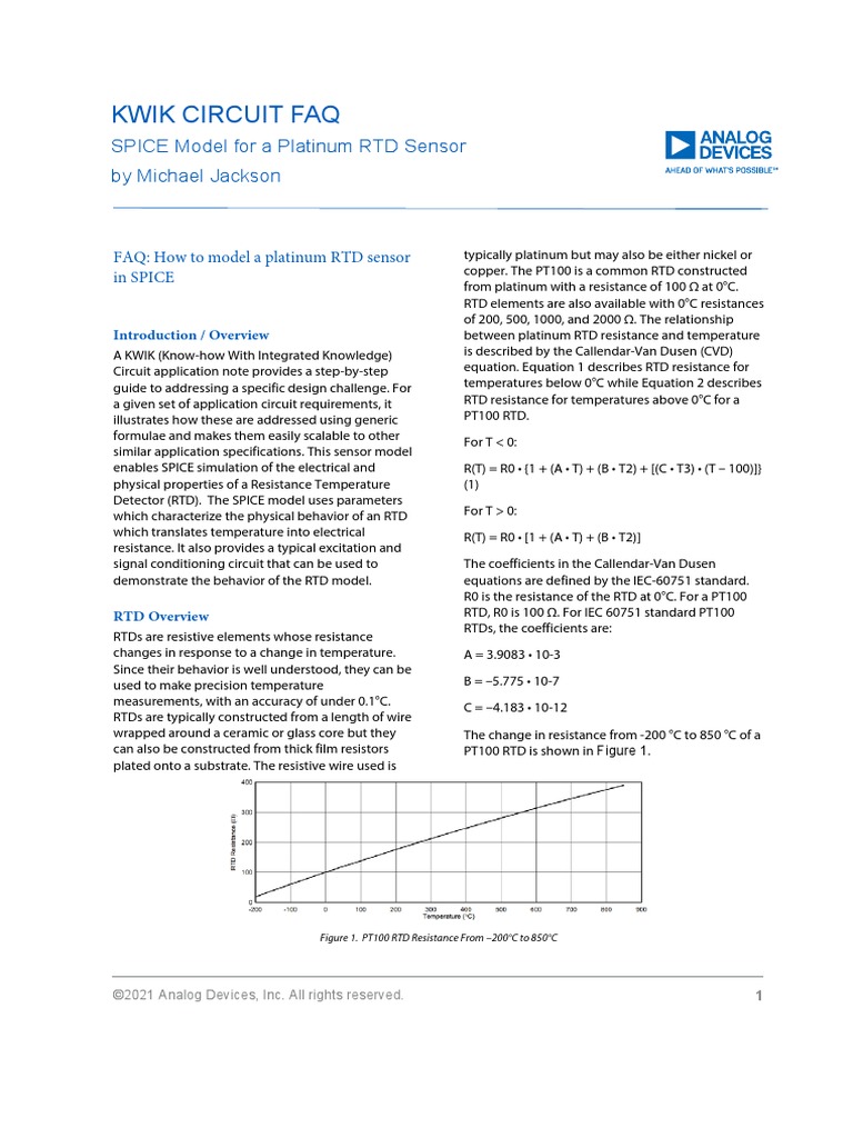 LTspice Model For A Platinum RTD Sensor PDF | PDF