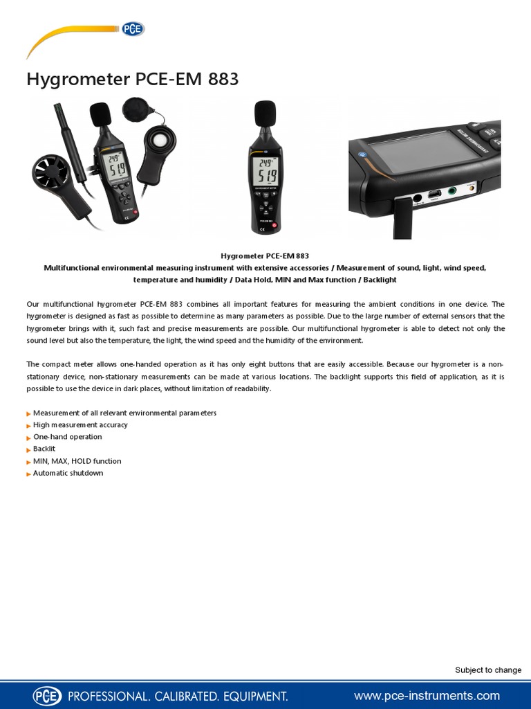 Hygrometer PCE-EM 883 | PDF