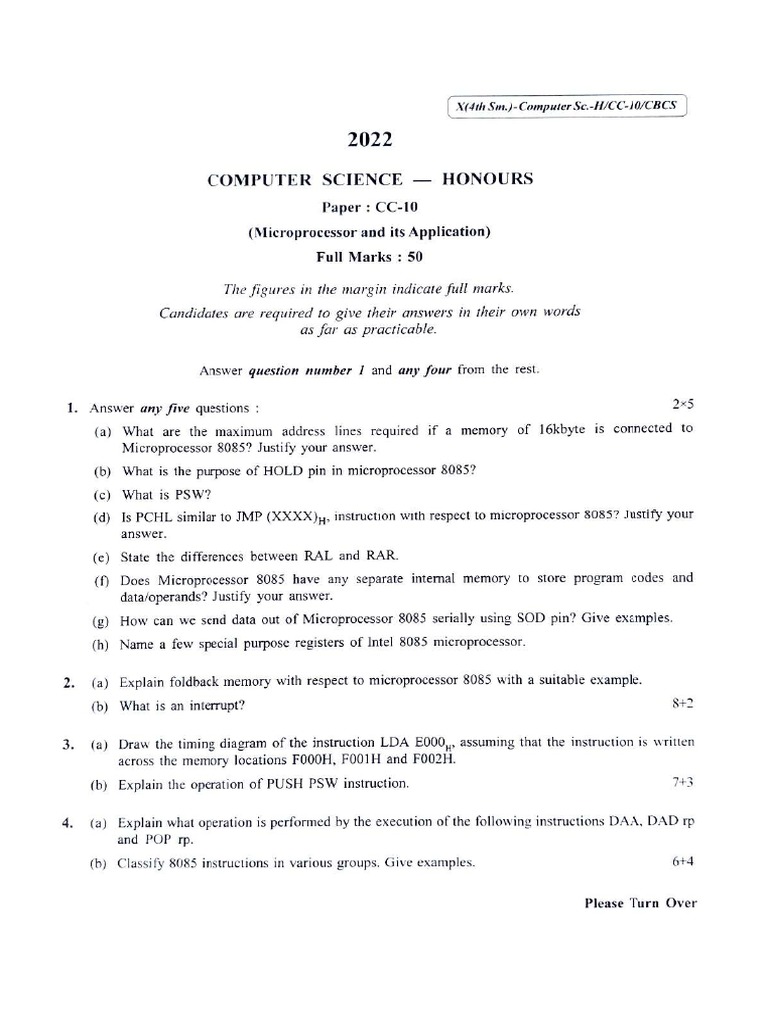 CU-2022 B.Sc. (Honours) Computer Science Semester-4 Paper-CC-10 QP | PDF | Central Processing ...