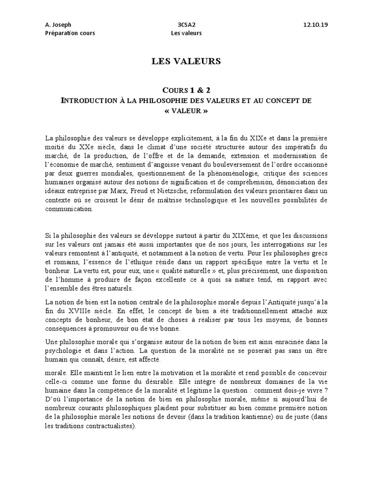 COURS_VALEURS_3CSA2 | PDF