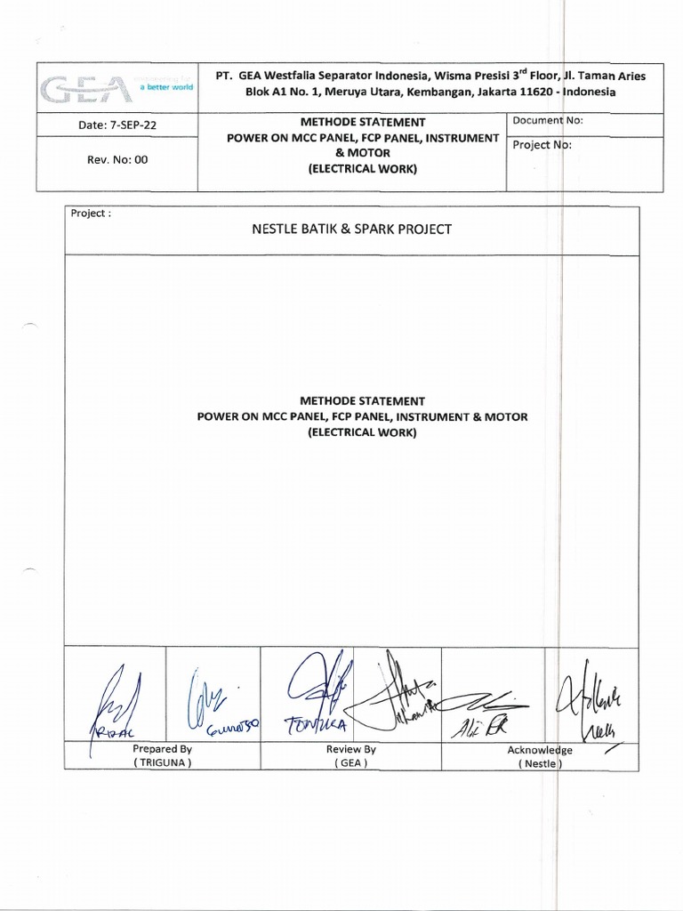 GEA - MoS - 43 - Power On MCC Panel, FCP Panel, Instrument & Motor ...