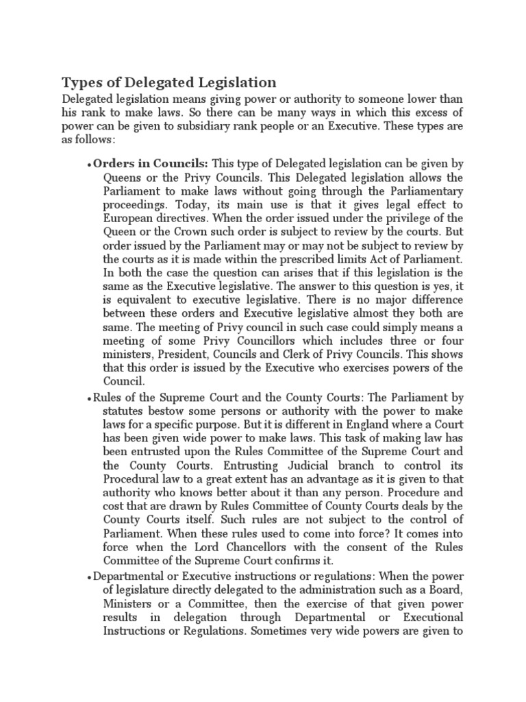 Types of Delegated Legislation | PDF | Parliament | Committee
