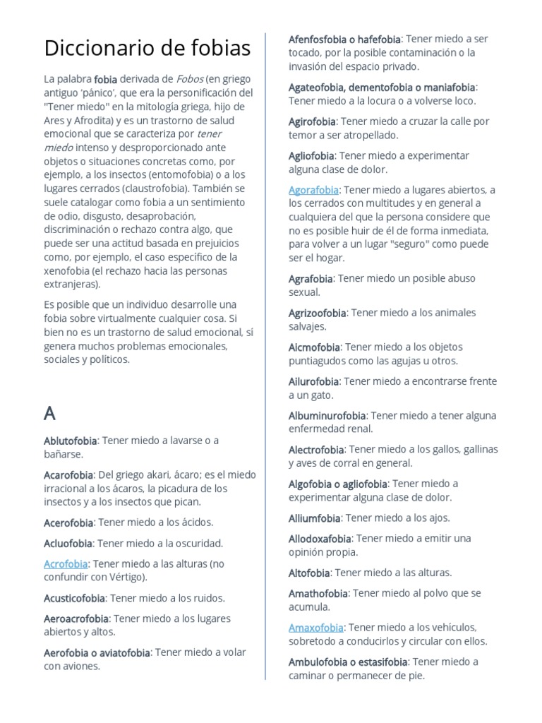 Diccionario Fobias | PDF | Fobia | Trastorno de ansiedad