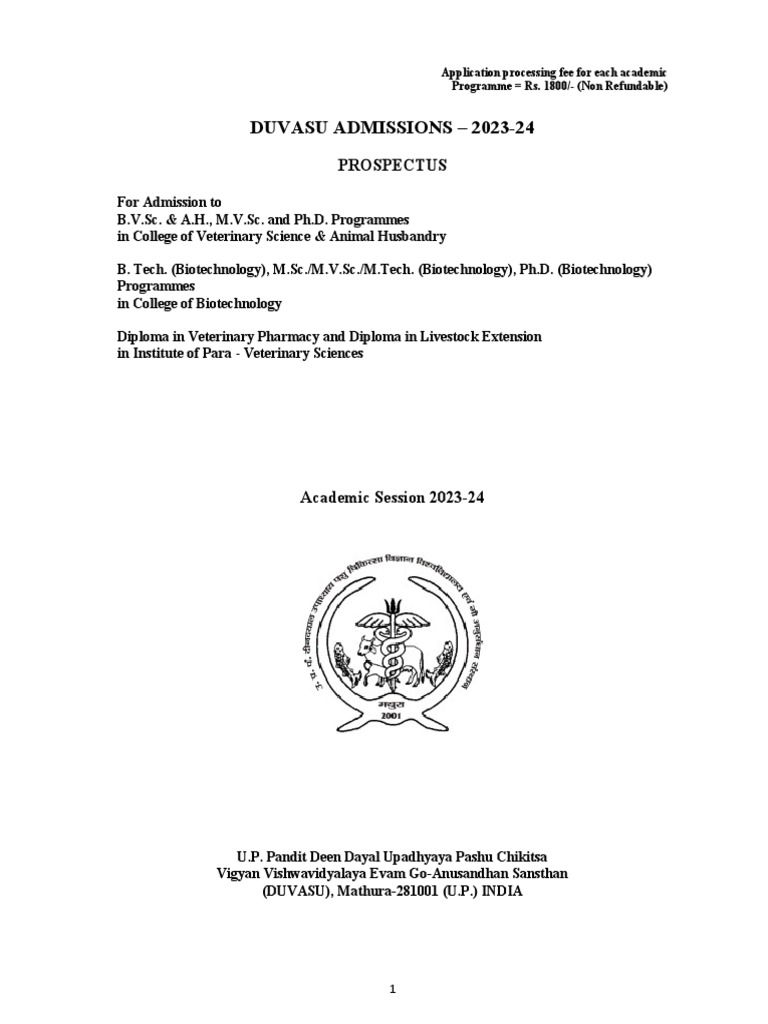 Duvasu Prospectus 2023 24 | PDF | University And College Admission ...