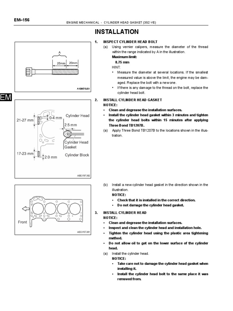 3SZ-VE Cylinder Head Installation Guide | PDF | Throttle | Screw