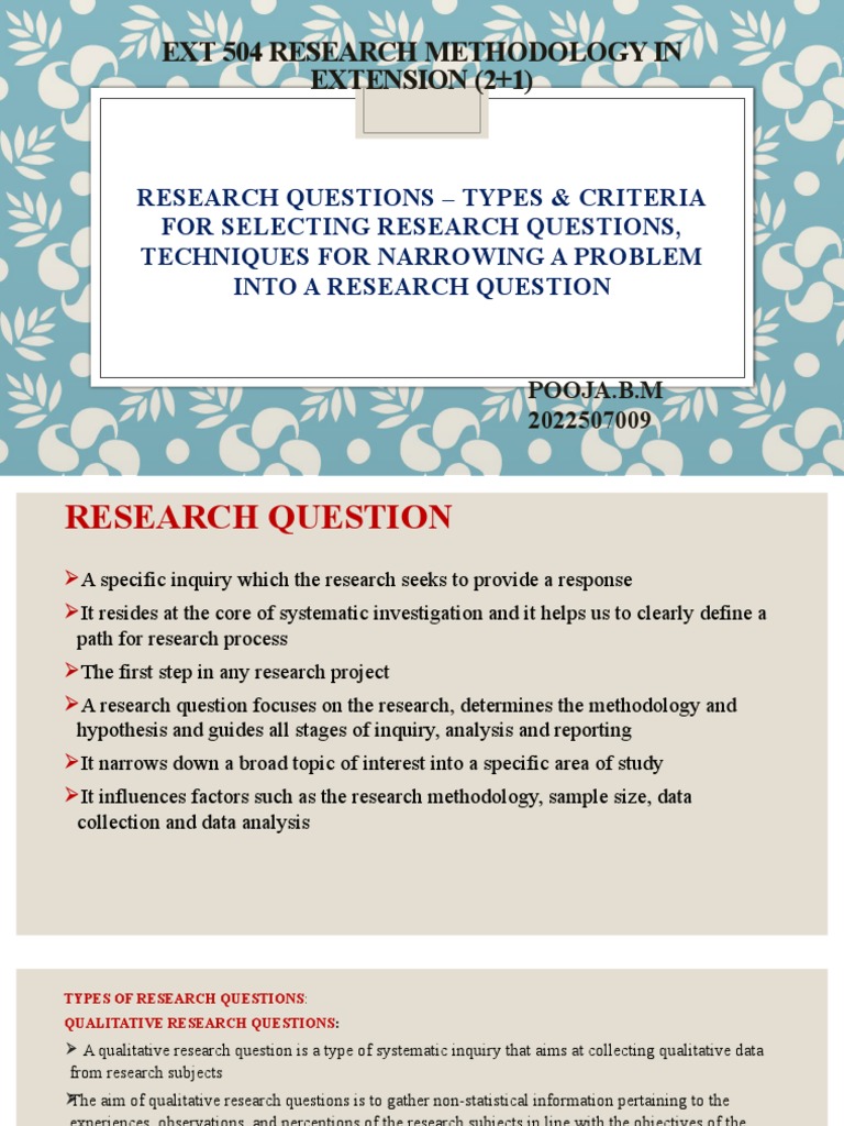 Selecting Effective Research Questions: Types of Questions and ...