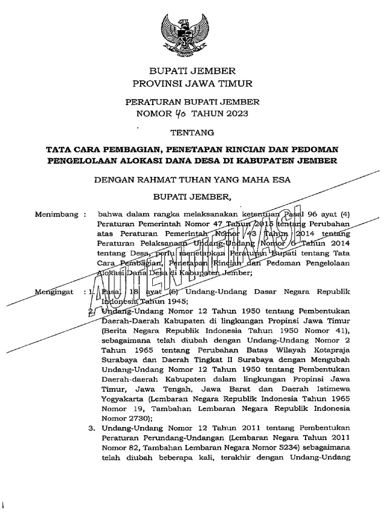 Perbup 40-2023 Tata Cara Pembagian Hasil, Penetapan Rincian & Pedoman ...