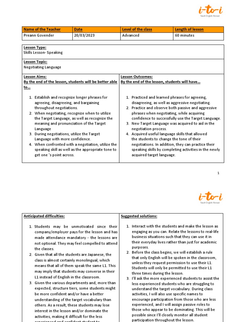 Business Lesson Plan | PDF | English Language | Negotiation
