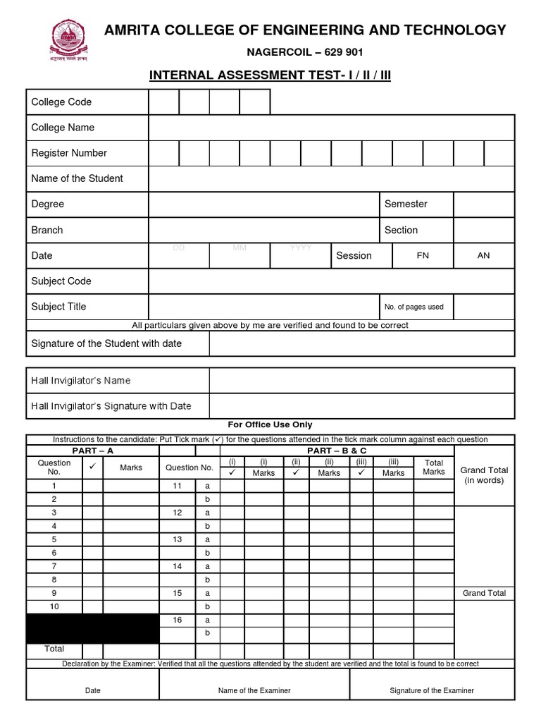 Iat - Answer Sheet Front Page | PDF
