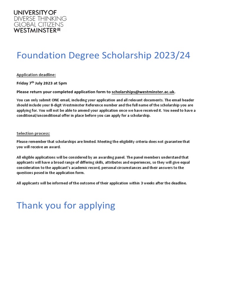 Foundation Degree Application Form 2023 PDF | PDF