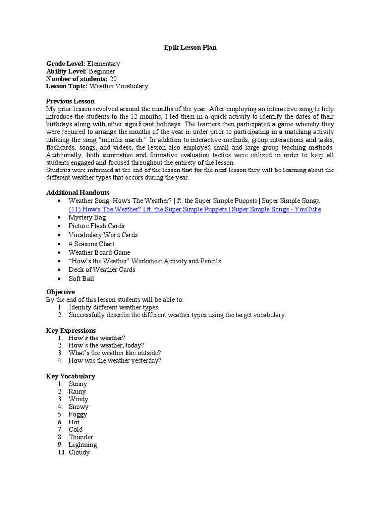Epik Lesson Plan | PDF | Reading Comprehension | Flashcard
