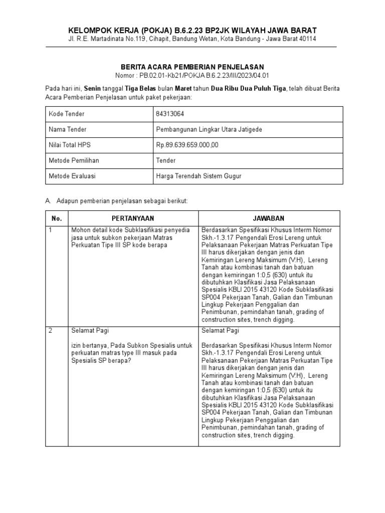 BA Aanwijzing - Pemb. LingUt Jatigede | PDF
