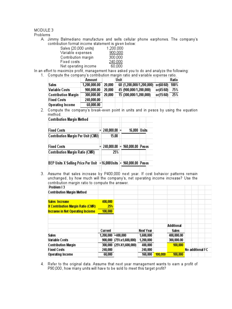Module 3 CVP Answers | PDF | Money | Financial Markets