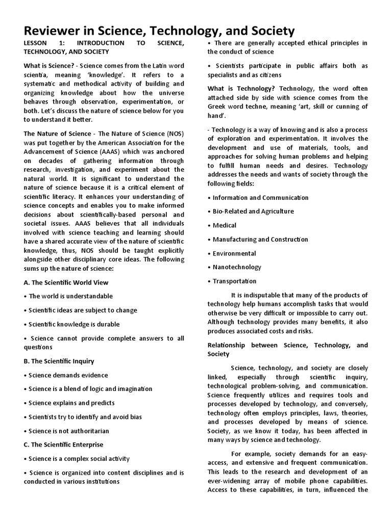 Reviewer in Science Technology and Society Midterm | PDF | Science ...
