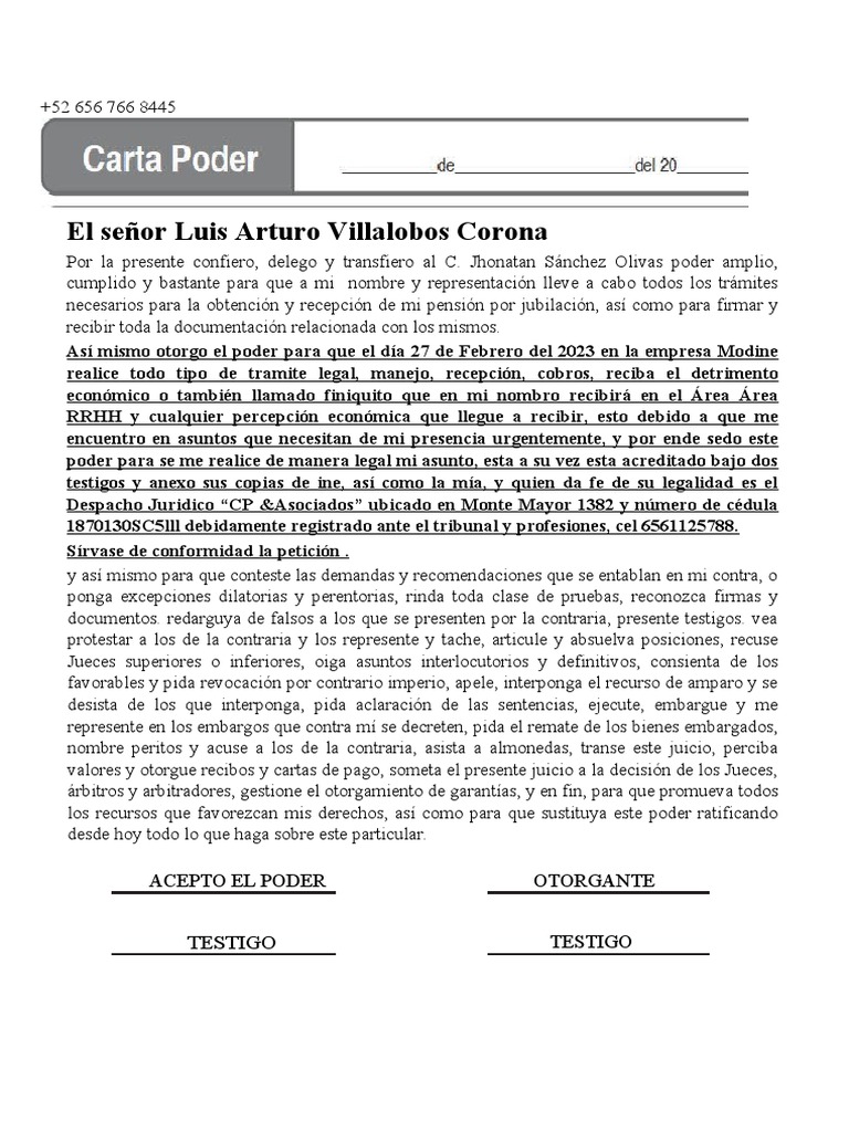 Carta Poder Pension | PDF | Gobierno | Justicia