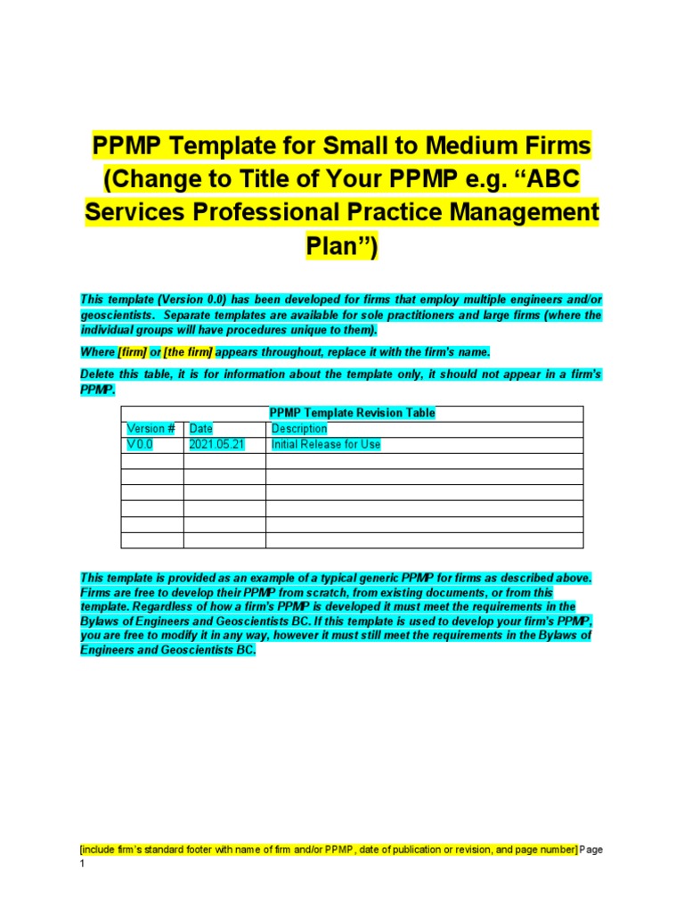 PPMP Template for Engineering Firms | PDF | Computer File | Version Control