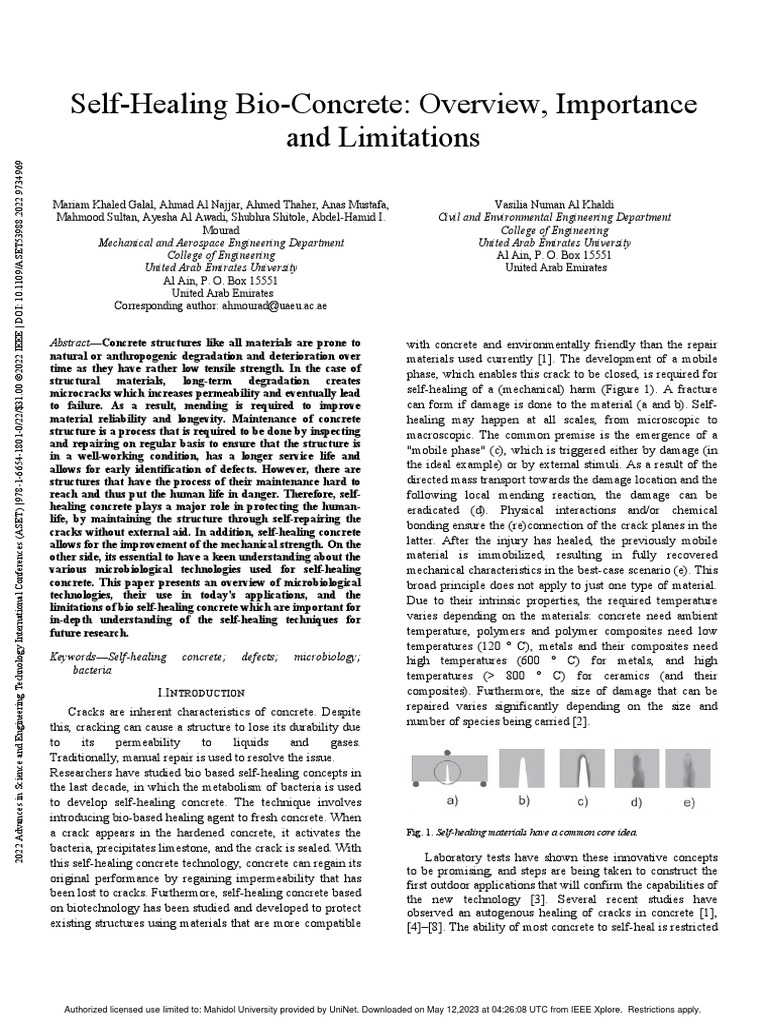 Self-Healing Bio-Concrete Overview Importance and Limitations | PDF