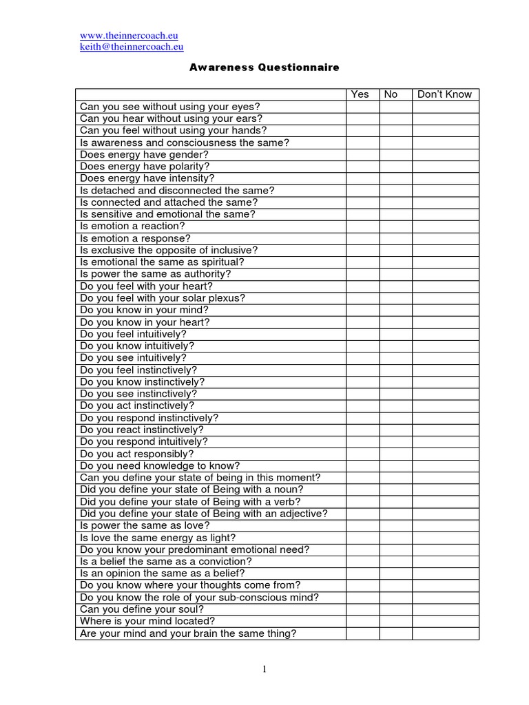 Awareness Questionnaire | PDF